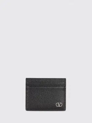 Valentino Garavani Vlogo Signature Calf Leather Flat Card Holder - Black