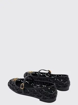 Valentino Garavani Ondette Perforated Rubber Mary Jane Ballet Flats With Vlogo - Black