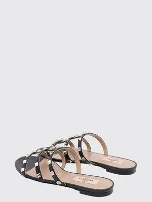 Valentino Garavani Rockstud Calfskin Slide Sandals - Black