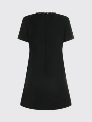 Valentino Garavani Wool And Silk Crêpe A-line Mini Dress With Crystal Embroidery - Black