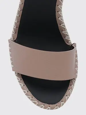 Valentino Garavani Rockstud Grained Leather Wedge Sandals - Beige