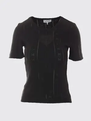 GANNI Short-sleeved Knit Top In Organic Cotton - Black