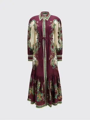 ALEMAIS Long Silk-blend Shirt Dress With Ethnic Print And Balloon Sleeves - Multicolor