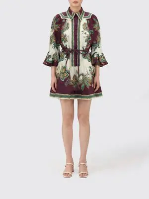ALEMAIS Linen Mini Shirt Dress With Ethnic Print And Balloon Sleeves - Multicolor