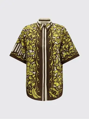 ALEMAIS Floral Print Short-sleeve Hemp Shirt - Yellow