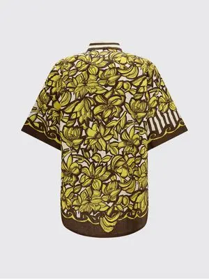 ALEMAIS Floral Print Short-sleeve Hemp Shirt - Yellow