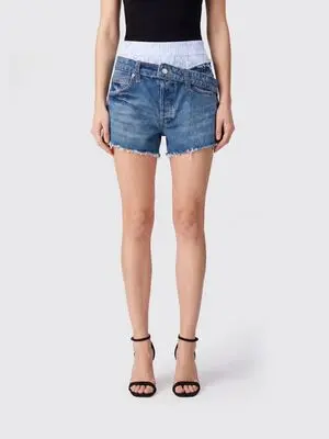 Alexander Wang Double-layer Denim Shorts With Raw Edge Hem - Blue