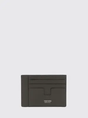 TOM FORD Flat Calf Leather Card Holder With Seven Slots And Laminated Logo Grey