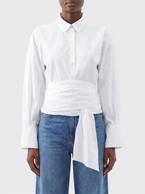 7 For All Mankind Slim Fit Cotton Shirt With Tie-front And Balloon Sleeves - White