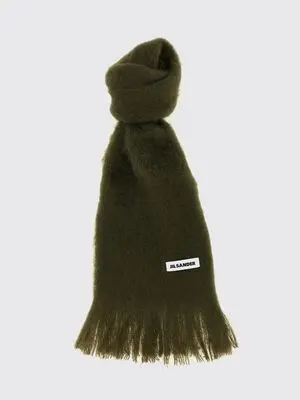 JIL SANDER Fringed Mohair Wool Blend Scarf With Applied Logo Patch - Green