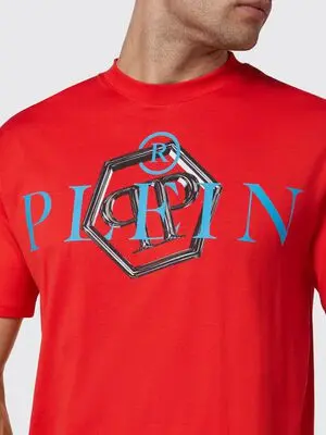 Philipp Plein Cotton T-shirt With Crew Neck And Contrasting Logo Print - Red