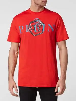 Philipp Plein Cotton T-shirt With Crew Neck And Contrasting Logo Print - Red