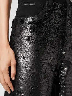 Philipp Plein Mid-rise Straight Leg Trousers With Sequin Embroidery