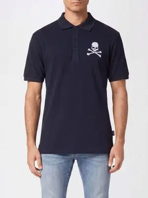 Philipp Plein Skull Print Short-sleeved Cotton Polo Shirt With French Collar - Blue