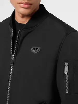 Philipp Plein Technical Fabric Bomber Jacket With Contrasting Logo And Zip Closure - Black