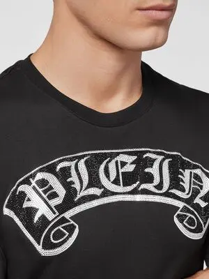 Philipp Plein Cotton T-shirt With Embroidered Logo And Rhinestone Application - Black