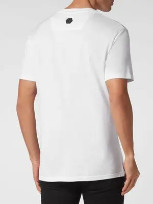 Philipp Plein Rhinestone Skull Logo Cotton Crew Neck T-shirt - White