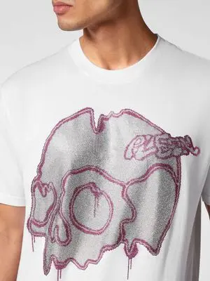 Philipp Plein Rhinestone Skull Logo Cotton Crew Neck T-shirt - White