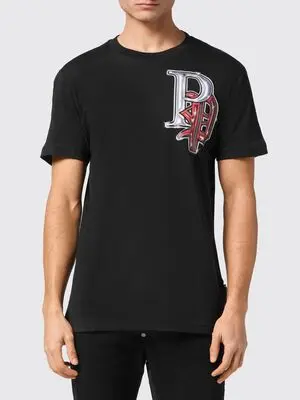 Philipp Plein Cotton T-shirt With Graphic Print And Contrast Back Logo - Black