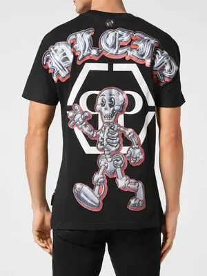 Philipp Plein Cotton T-shirt With Graphic Print And Contrast Back Logo - Black
