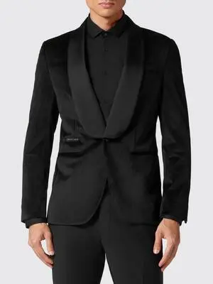 Philipp Plein Velvet Smoking Blazer With Satin Shawl Collar - Black