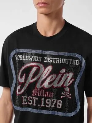 Philipp Plein Short-sleeved Cotton T-shirt With Contrasting Logo Print - Black