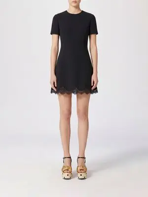 Valentino Garavani Lace-insert Wool And Silk Mini Dress - Black