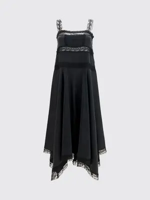 GANNI Asymmetrical Silk Midi Dress With Lace Inserts