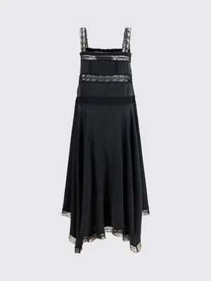 GANNI Asymmetrical Silk Midi Dress With Lace Inserts