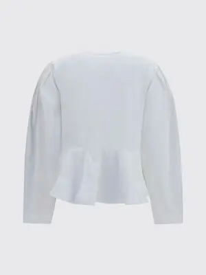 GANNI Cropped Cotton Jacket With Ruched Shoulders And Tie Fastening - White