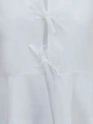 GANNI Cropped Cotton Jacket With Ruched Shoulders And Tie Fastening - White