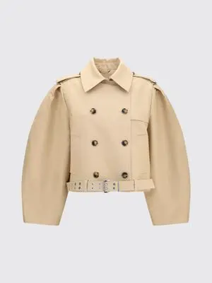 GANNI Cropped Double-breasted Cotton Trench Coat With Balloon Sleeves - Sand