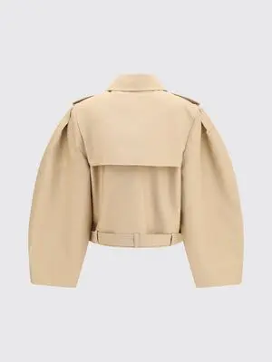 GANNI Cropped Double-breasted Cotton Trench Coat With Balloon Sleeves - Sand