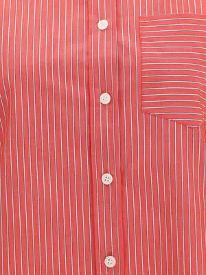 GANNI Striped Cotton Shirt With Balloon Sleeves - Red