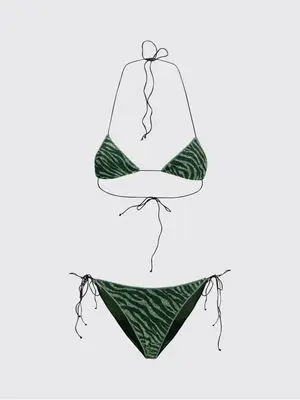 Oseree Zebra Print Lurex Triangle Bikini - Green