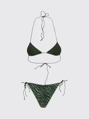 Oseree Zebra Print Lurex Triangle Bikini - Green