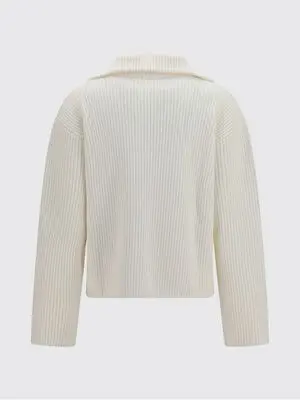 COURREGES Ribbed Turtleneck Jumper In Pure Merino Wool With Half-zip - White