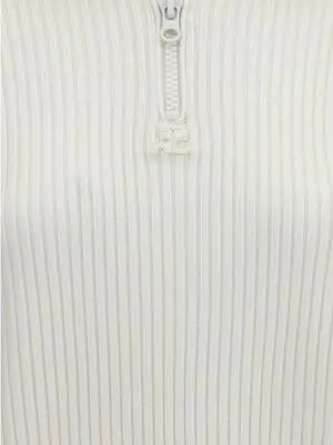 COURREGES Ribbed Turtleneck Jumper In Pure Merino Wool With Half-zip - White