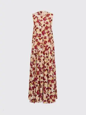 Marni A-line Midi Dress In Silk With Floral Print And Off-the-shoulder Design