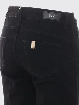 Liu Jo Mid-rise Flared Jeans In Cotton Denim With Metallic Logo - Black