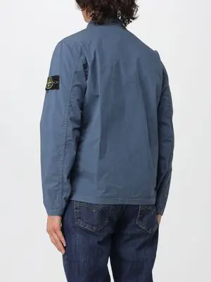 Stone Island Slim Fit Cotton Twill Shirt Jacket With Compass Logo - Blue