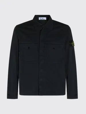 Stone Island Slim Fit Cotton Twill Shirt Jacket With Compass Logo - Navy