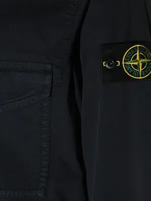 Stone Island Slim Fit Cotton Twill Shirt Jacket With Compass Logo - Navy