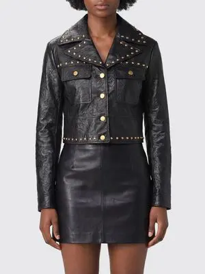 Michael Kors Cropped Studded Faux Leather Biker Jacket - Black