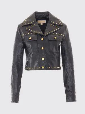 Michael Kors Cropped Studded Faux Leather Biker Jacket