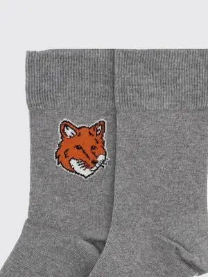 Maison Kitsuné Set Of 3 Pairs Of Stretch Cotton Socks With Jacquard Logo - Grey