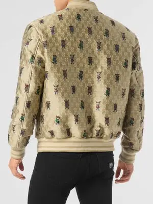 Philipp Plein All-over Monogram Print Bomber Jacket With Hexagon Logo Patch