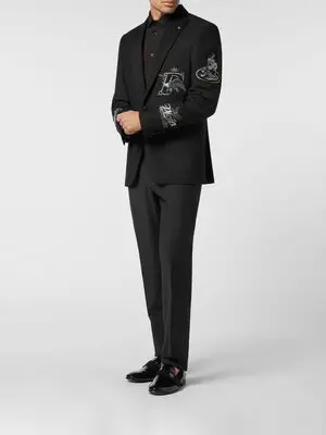 Philipp Plein Single-breasted Wool-blend Blazer With Peak Lapels And Logo Patch