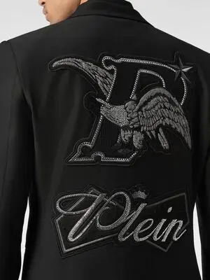Philipp Plein Single-breasted Wool-blend Blazer With Peak Lapels And Logo Patch
