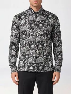 Philipp Plein Slim Fit Silk Shirt With All-over Graphic Skull Print